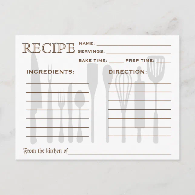 Retro Recipe Card Kitchen Tools Striped | Zazzle