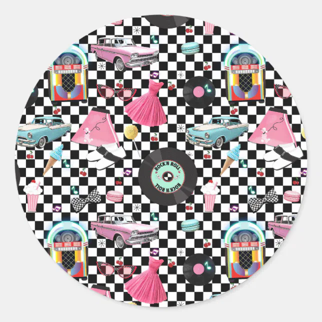 Retro Record 1950'S 50'S Fifties Party Favor Classic Round Sticker | Zazzle