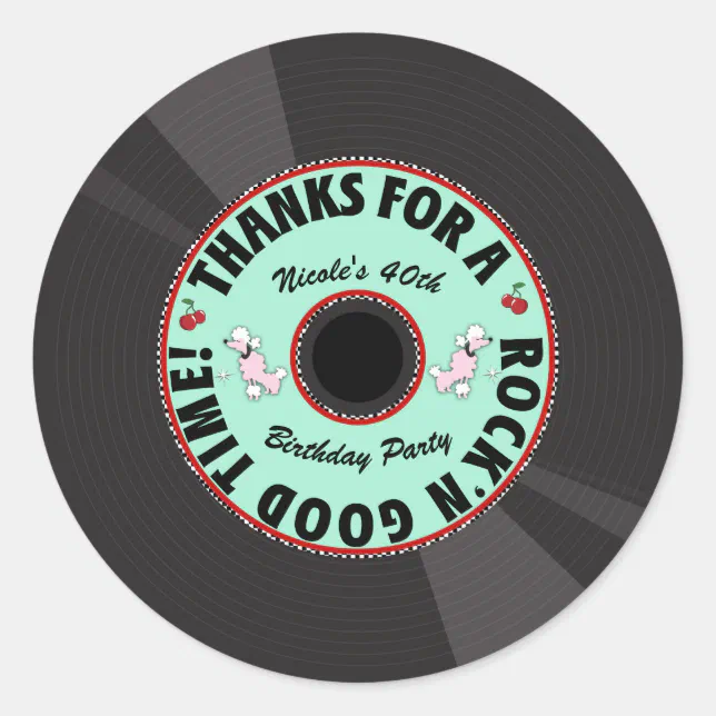 Retro Record 1950'S 50'S Fifties Party Thank You Classic Round Sticker ...