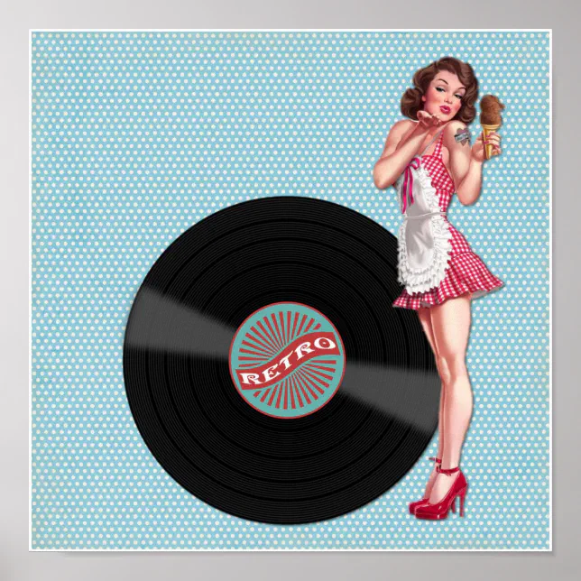 Retro Record Pin-up Girl Poster | Zazzle