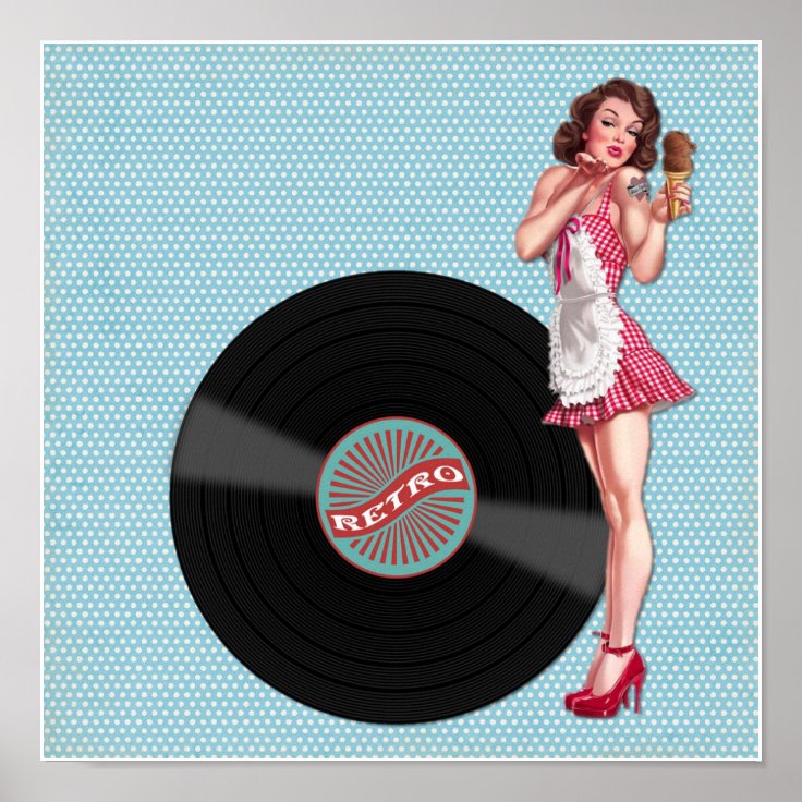 Retro Record Pin-up Girl Poster | Zazzle