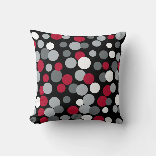 Retro Red and Black Home Decor Dots Pillow | Zazzle
