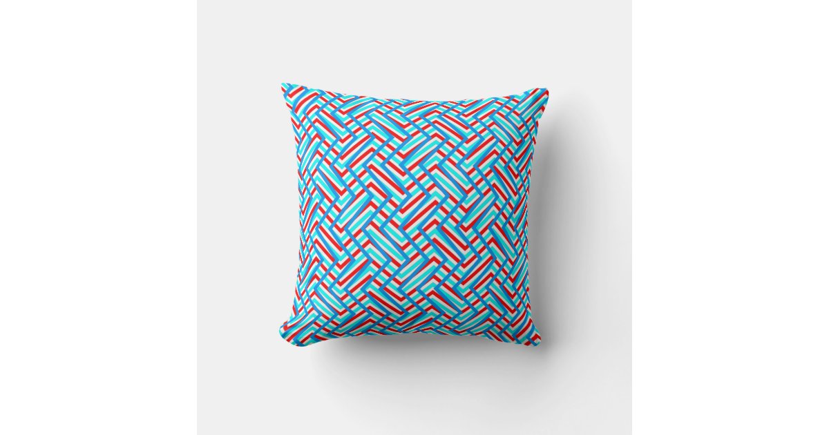 Retro red and blue graphic print throw pillow | Zazzle