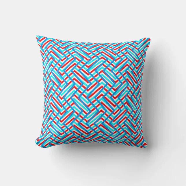 Retro red and blue graphic print throw pillow | Zazzle