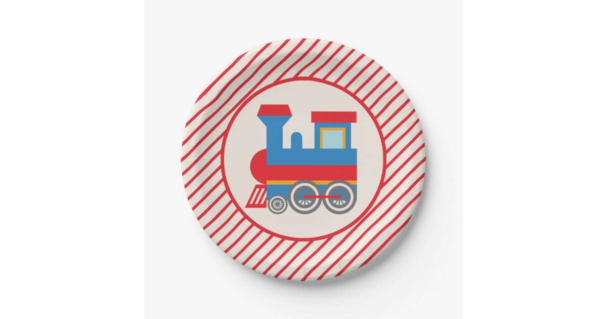 Retro Red and Blue Train Paper Plates | Zazzle
