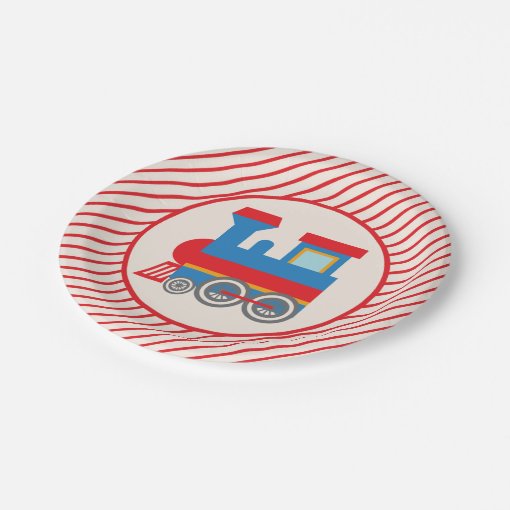Retro Red and Blue Train Paper Plates | Zazzle