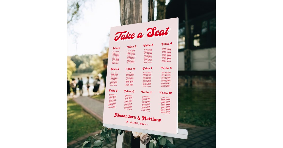 Retro Red and Pink Wedding Seating Chart Foam Board | Zazzle