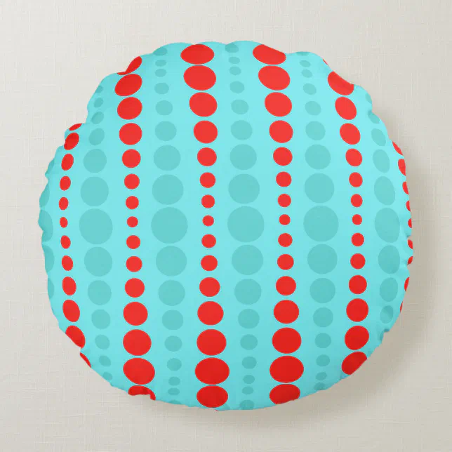 Retro Red and Turquoise Dots Round Pillow | Zazzle