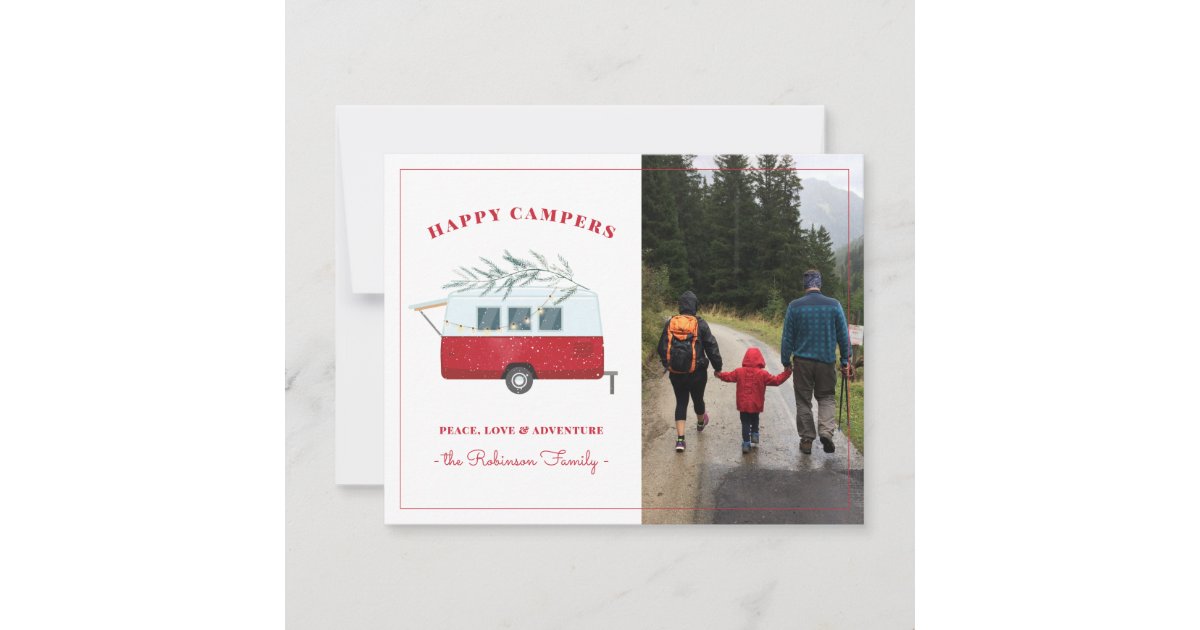 Retro Red Camper Adventure Camping Christmas Card | Zazzle