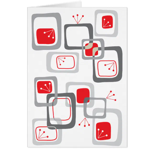 Retro Red Cherry Squares Blank Card | Zazzle