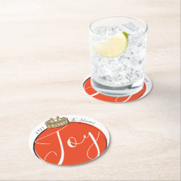 Retro Red Christmas Round Paper Coaster | Zazzle