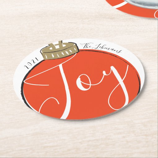 Retro Red Christmas Round Paper Coaster | Zazzle