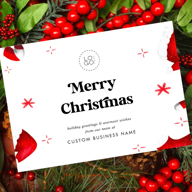 Retro Red Custom Business Company Logo Christmas Holiday Card | Zazzle
