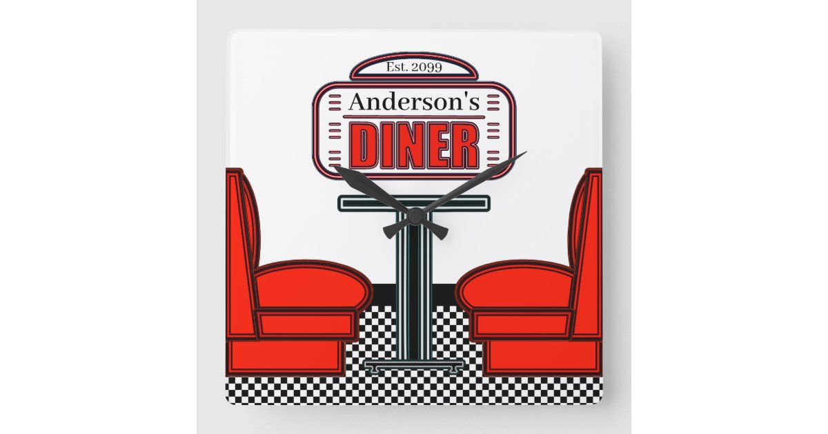 Retro Red Diner Clock Sign | Zazzle