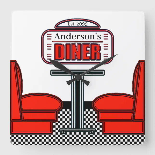 Retro Red Diner Clock Sign | Zazzle