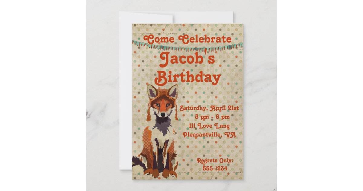 Retro Red Fox Birthday Invitation | Zazzle