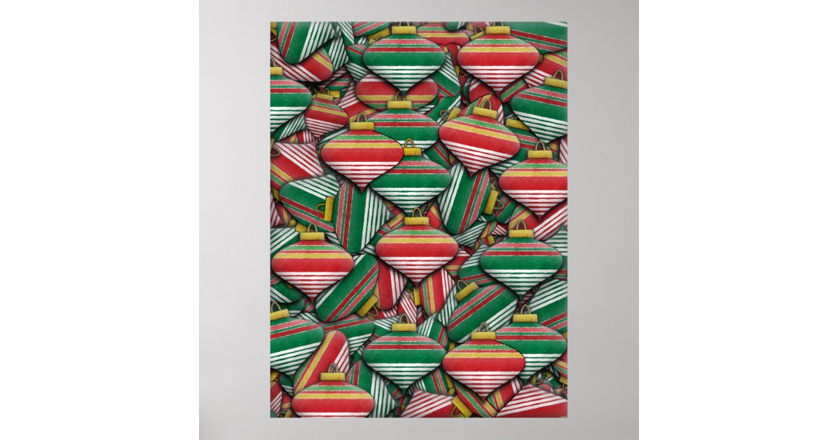 Retro Red Green Striped Ornament Pattern Design Poster | Zazzle