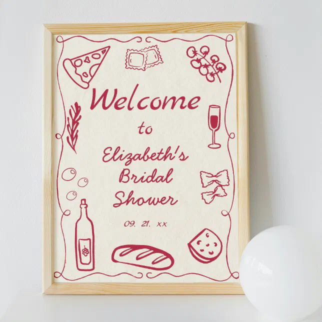 Retro Red Hand Drawn Doodle Italian Food Welcome Poster | Zazzle