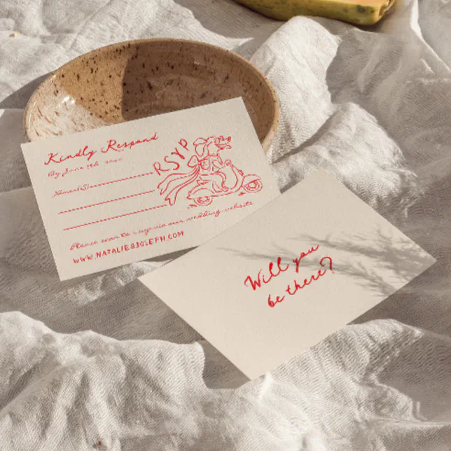 Retro Red Hand Written Drawn Quirky Cute Wedding RSVP Card | Zazzle