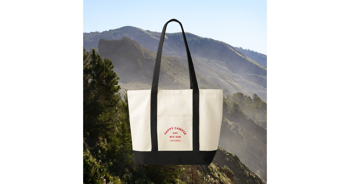 Retro Red Happy Camper Camping Crew Black Trim Tote Bag | Zazzle
