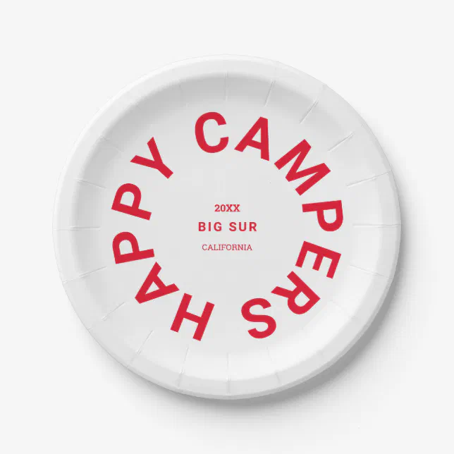 Retro Red Happy Campers Camping Trip Custom Paper Plates | Zazzle