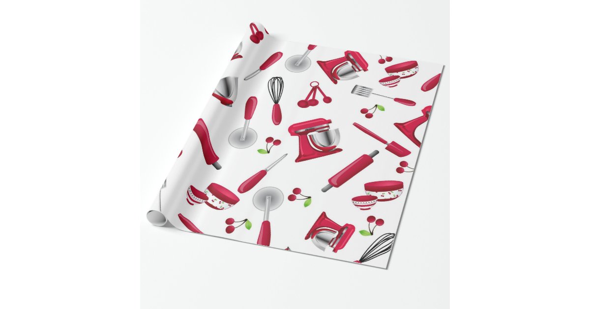 Retro Red Kitchen Gadget Wrapping Paper | Zazzle