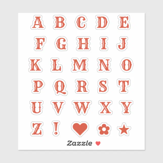Retro Red Letters | Monogram Alphabet Stickers | Zazzle