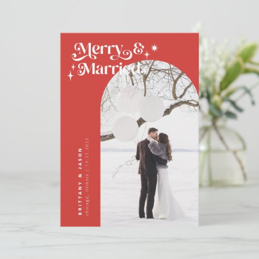 Retro Red Merry & Married Photo Holiday Card | Zazzle