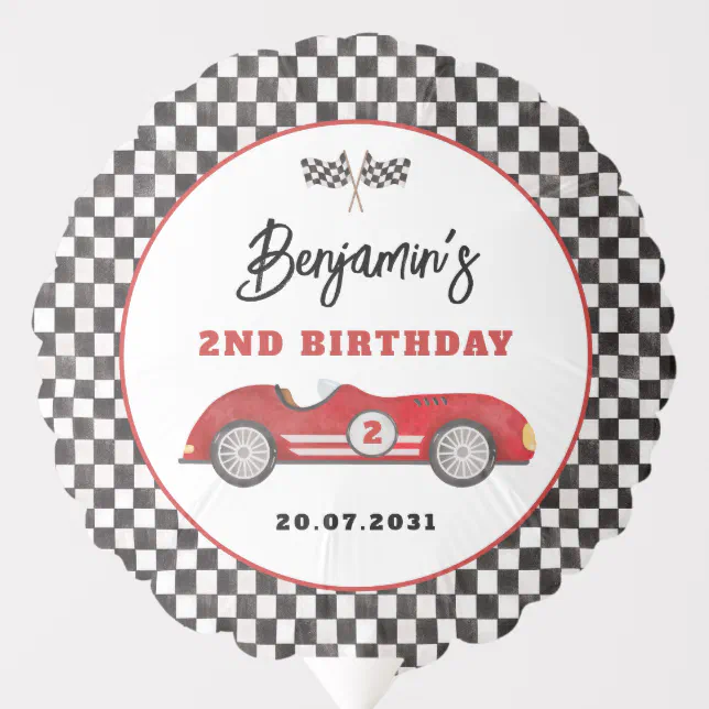 Retro Red Race Car Two Fast Boy 2nd Birthday Balloon | Zazzle