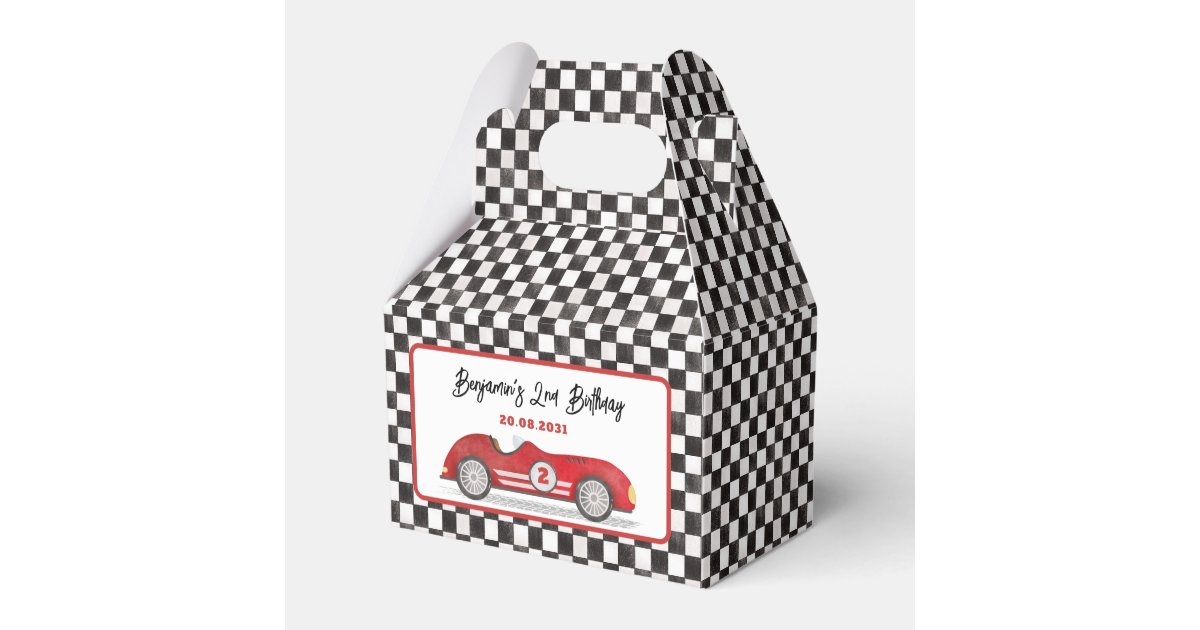 Retro Red Race Car Two Fast Boy 2nd Birthday Favor Boxes | Zazzle