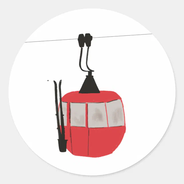 Retro Red Ski Gondola Lift Personalized Classic Round Sticker | Zazzle