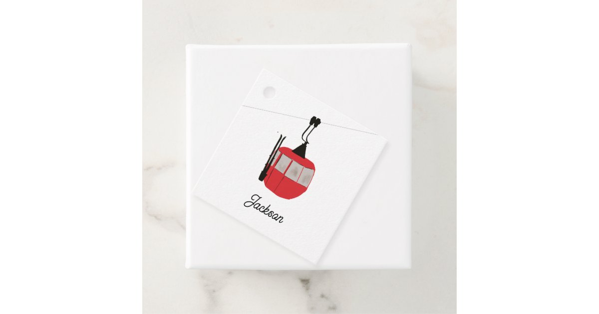 Retro Red Ski Gondola Lift Personalized Favor Tags | Zazzle