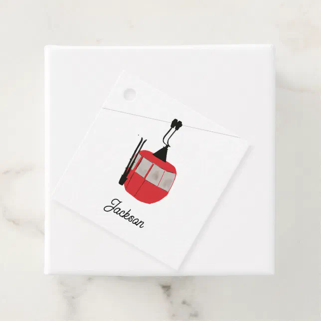 Retro Red Ski Gondola Lift Personalized Favor Tags | Zazzle