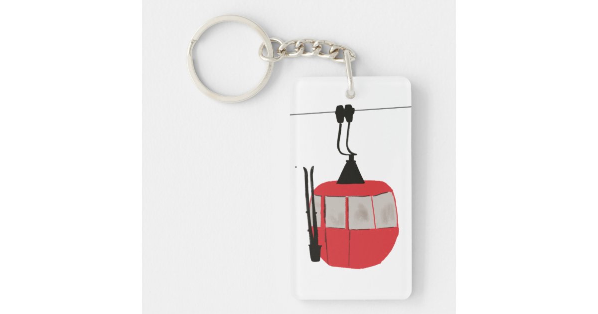 Retro Red Ski Gondola Lift Personalized Keychain | Zazzle