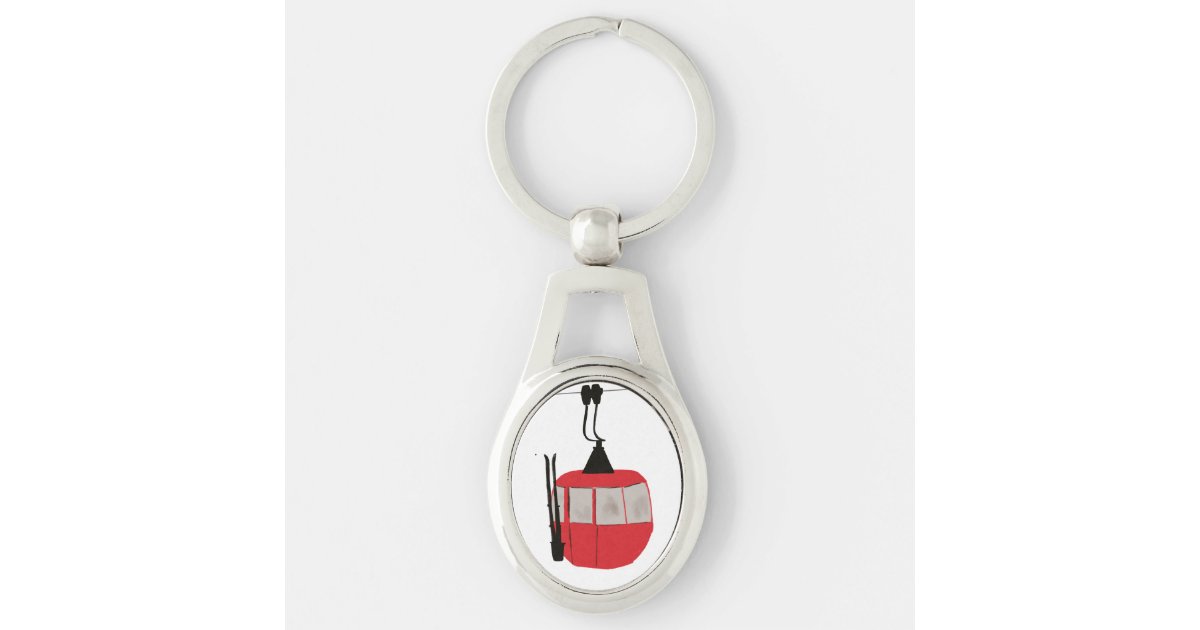 Retro Red Ski Gondola Lift Personalized Keychain | Zazzle
