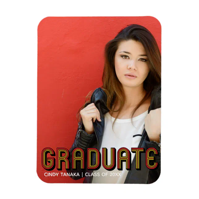 Retro Red Text Overlay Unique Bold Graduate Photo Magnet | Zazzle