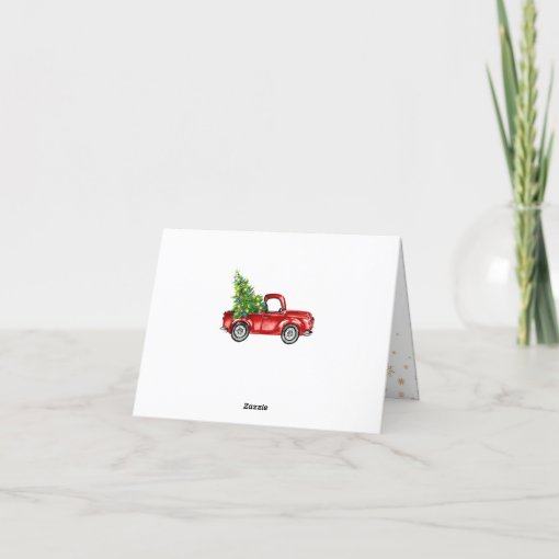 Retro Red Truck 3 PHOTO Christmas Greeting Folded Holiday Card | Zazzle