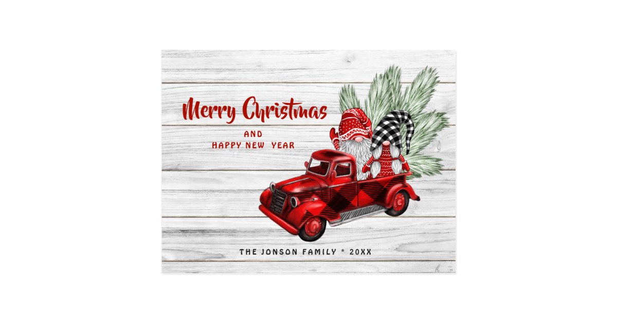 Retro Red Truck Gnomes Christmas Holiday Greeting Postcard | Zazzle.com