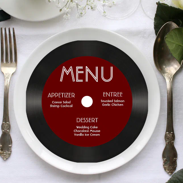 Retro Red Vinyl Record Wedding Reception Menu Invitation | Zazzle