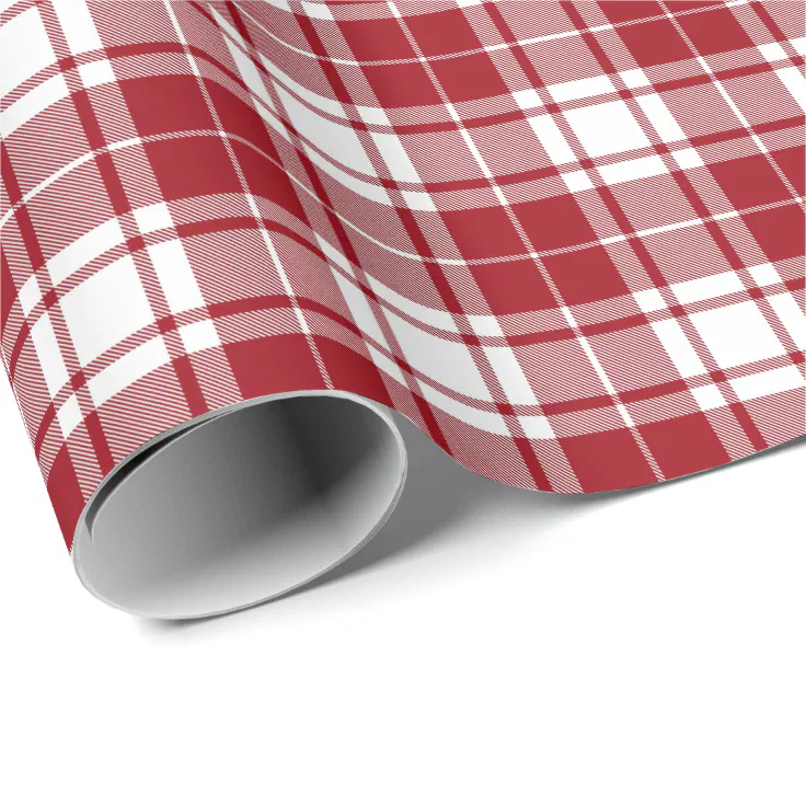 Retro Red White Christmas New Year Tartan Plaid Wrapping Paper | Zazzle