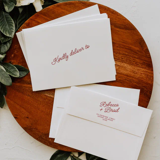Retro Red & White Hand Drawn Bow Wedding Envelope | Zazzle