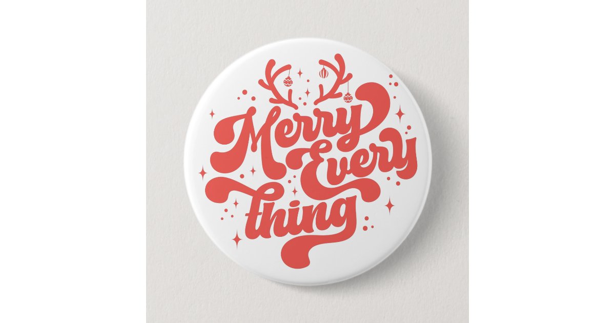Retro Red White Merry everything Merry Christmas Button | Zazzle