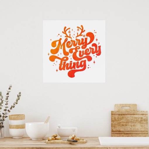 Retro Red White Merry everything Merry Christmas Poster | Zazzle