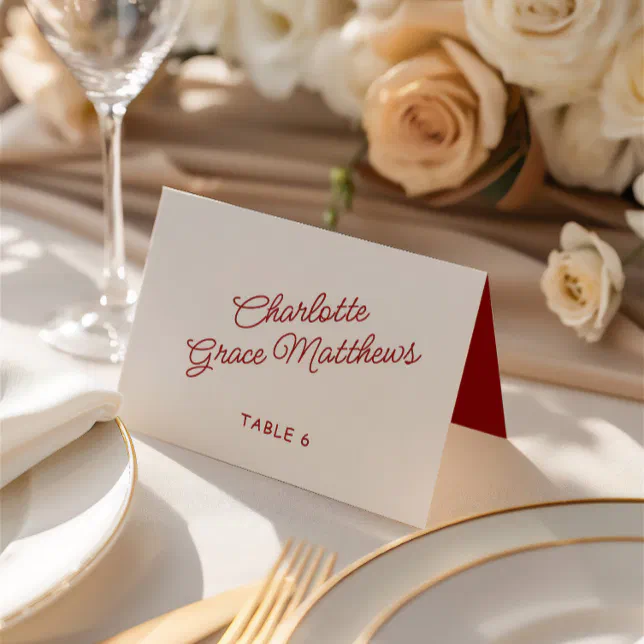Retro Red & White Wedding Guest Name Place Card | Zazzle