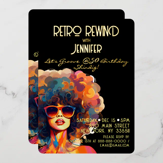 Retro Rewind 50th Birthday Shindig Party Foil Invitation | Zazzle
