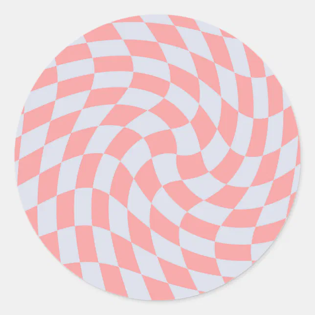 Retro Rhubarb Blue Pastel Warped Checks Checkered Classic Round Sticker ...