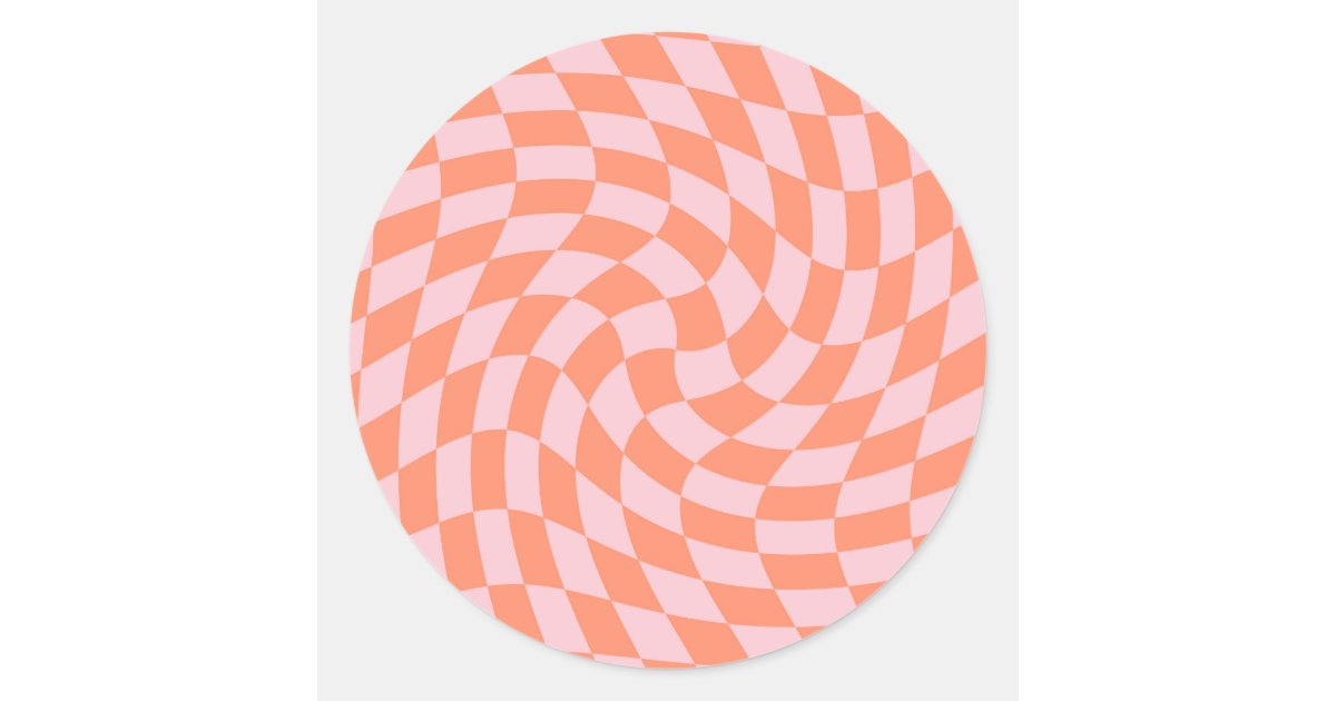 Retro Rhubarb Pastel Warped Checks Checkered Classic Round Sticker | Zazzle