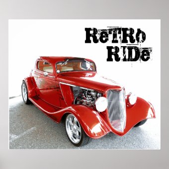 Retro Ride - Antique Classic Red Car Poster | Zazzle