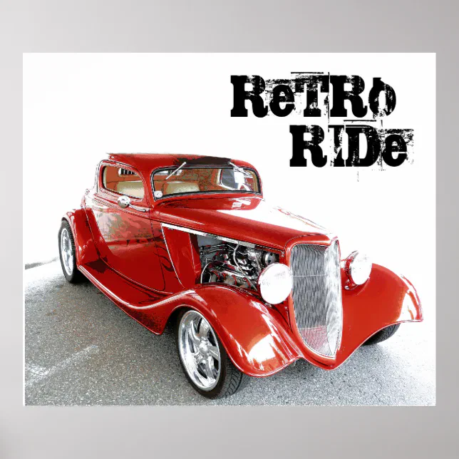 Retro Ride - Antique Classic Red Car Poster | Zazzle