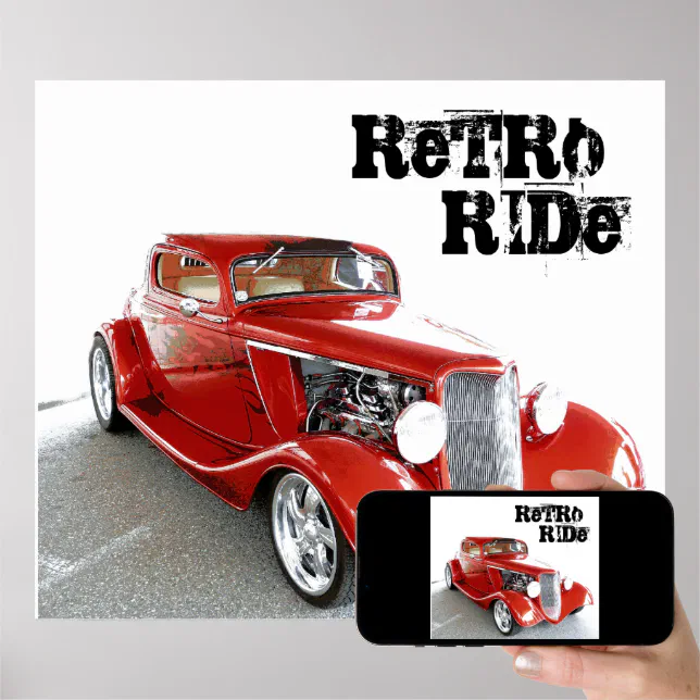 Retro Ride - Antique Classic Red Car Poster | Zazzle